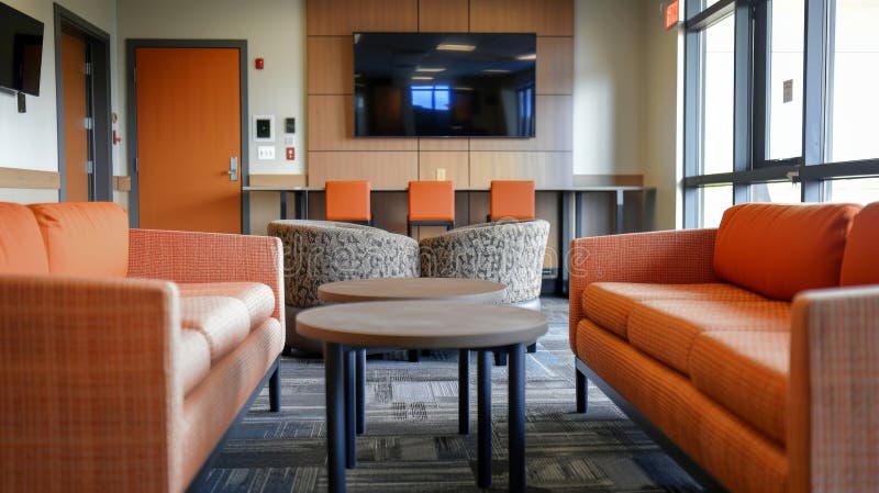 A View of the Lounge Area Featuring Comfortable Couches a Work Table ...