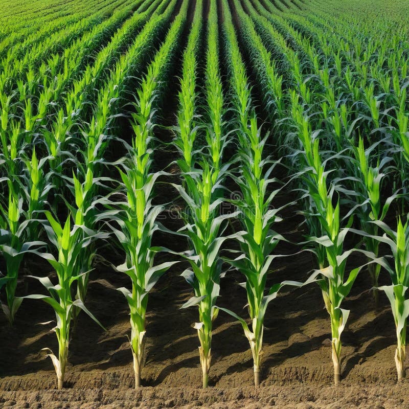View from a Low Perspective of a Row of New Corn Stalks in a Field in ...
