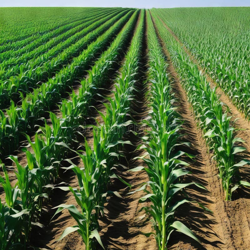 View from a Low Perspective of a Row of New Corn Stalks in a Field in ...