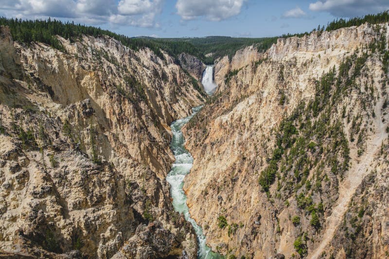 View of the Lower Falls of the Yellowstone River in Yellowstone ...