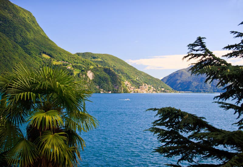 Lugano Switzerland Landscape of Lake and Garden Stock Image - Image of ...