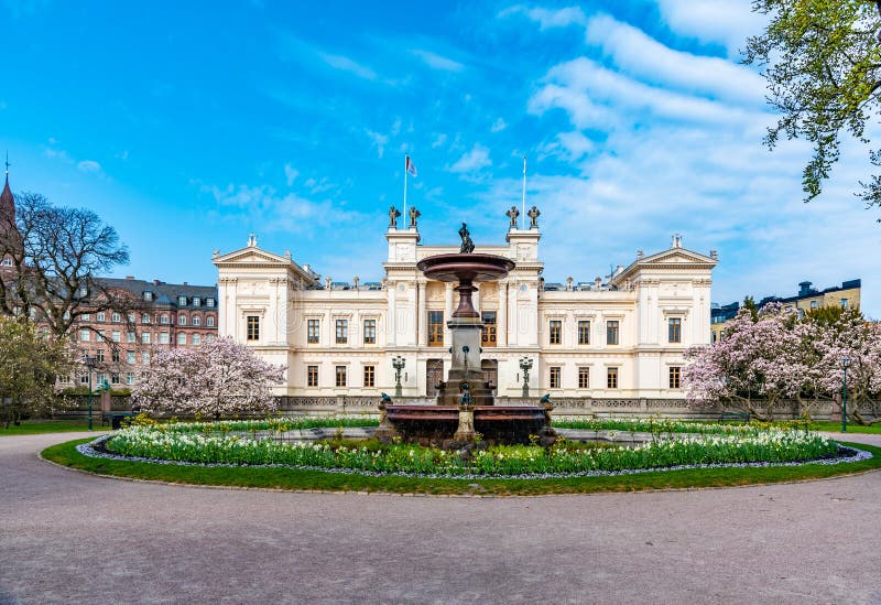 View of the Lund University in Sweden Stock Image - Image of fountain ...