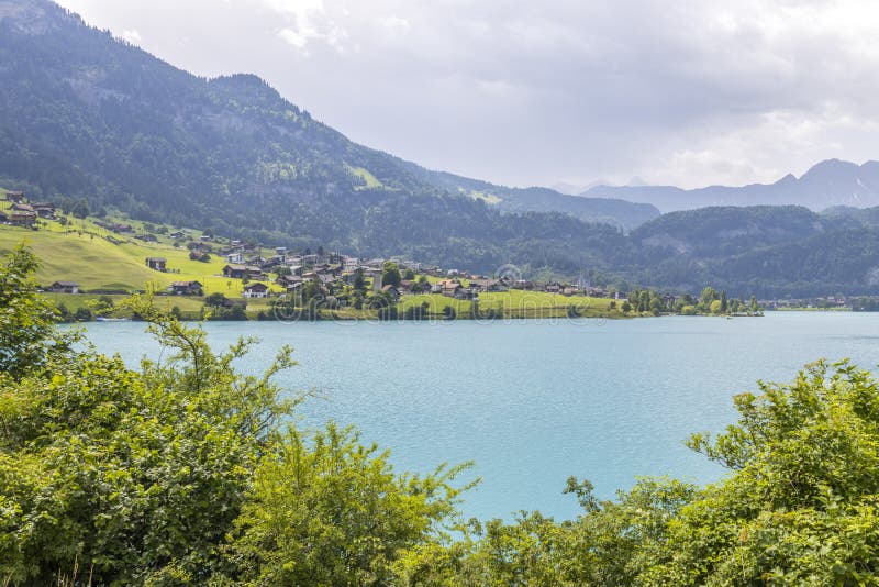 View of Lungern Lake Lungernsee in Lungern, Switzerland Stock Image ...
