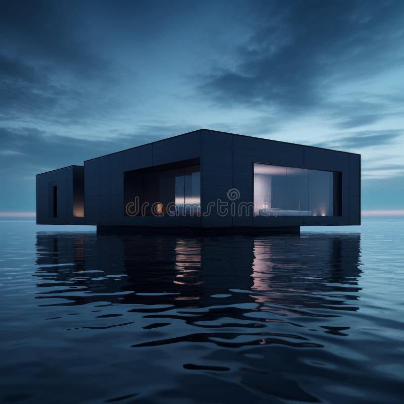 View of Luxury Modern Glass Made House in the Middle of the Ocean ...