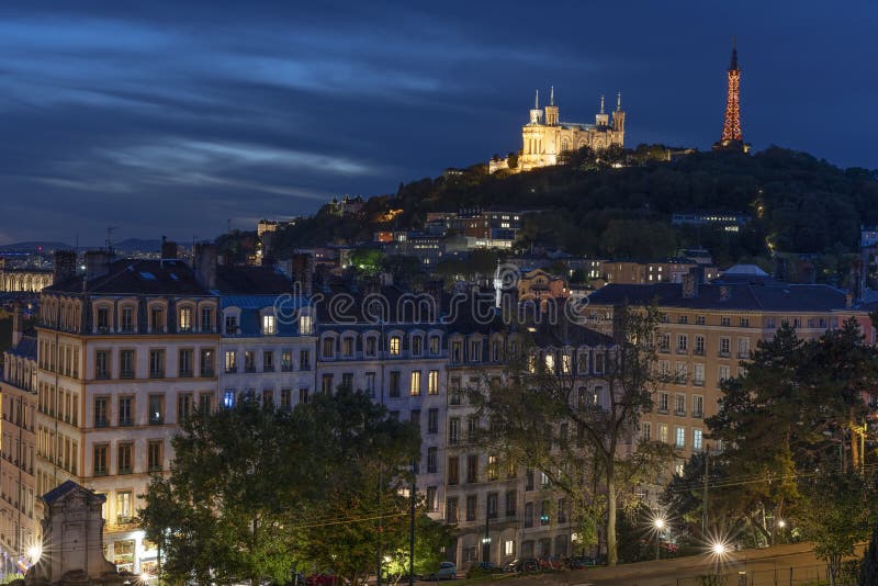 View of Lyon by night stock image. Image of place, beautiful - 177375645