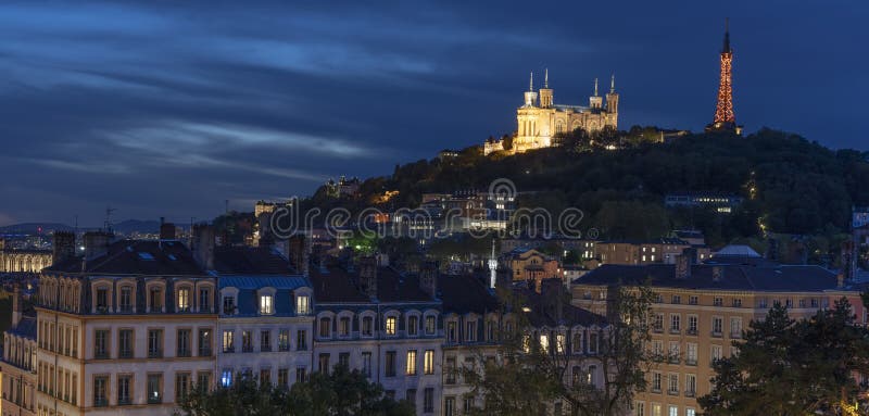 View of Lyon by night stock photo. Image of lyon, town - 177823154