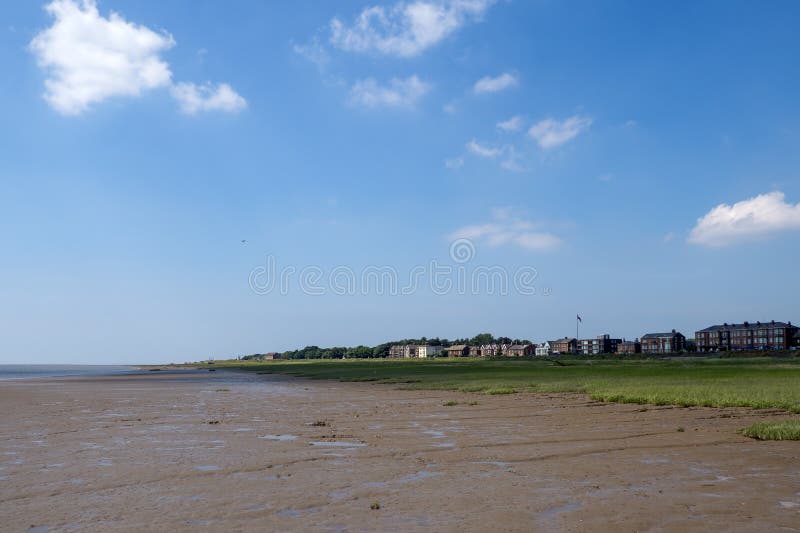 View of Lytham Town from the Strip of Marshland on the Ribble Estuary ...