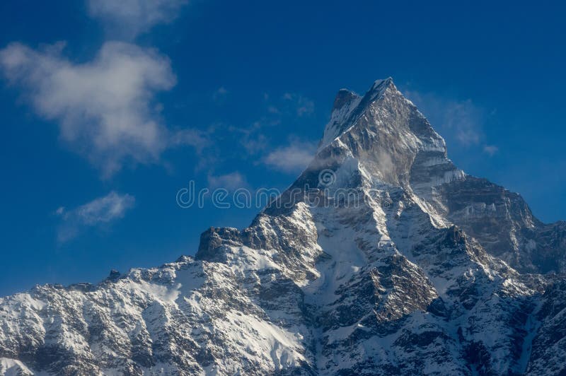 View of Machapuchare or Fishtail Mountain Stock Photo - Image of mount ...