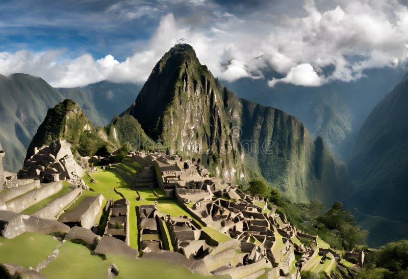 A view of Machu Pinchu stock illustration. Illustration of ruins ...