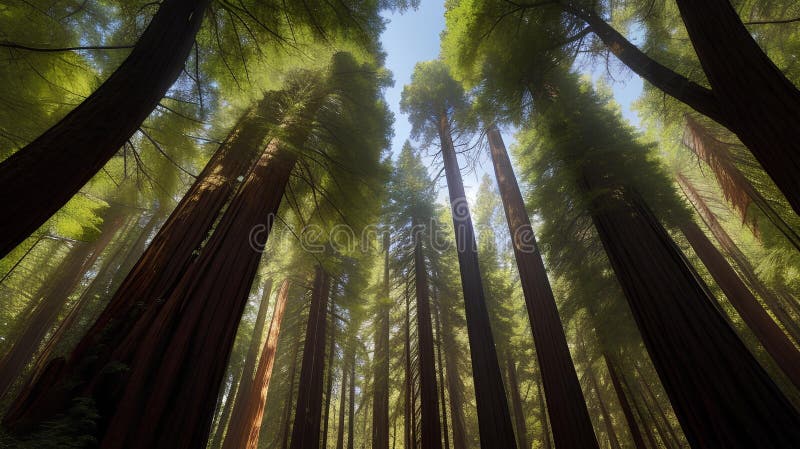 View of the Magnificence Redwood Forest Looking Up Stock Illustration ...