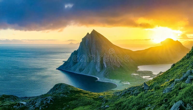 View of the Magnificent Segla Mountain at Sunset with a Dramatic Sky ...