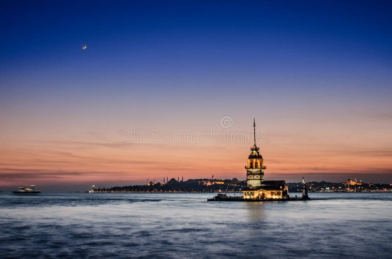 View of the Maiden S Town in Istanbul Stock Photo - Image of evening ...