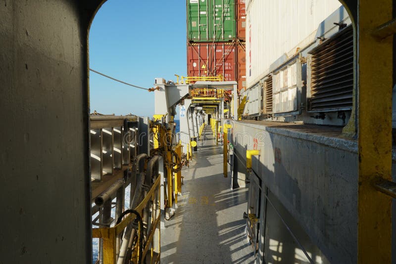 View on Main Deck from Port Side and Open Ventilation Covers in a Row ...