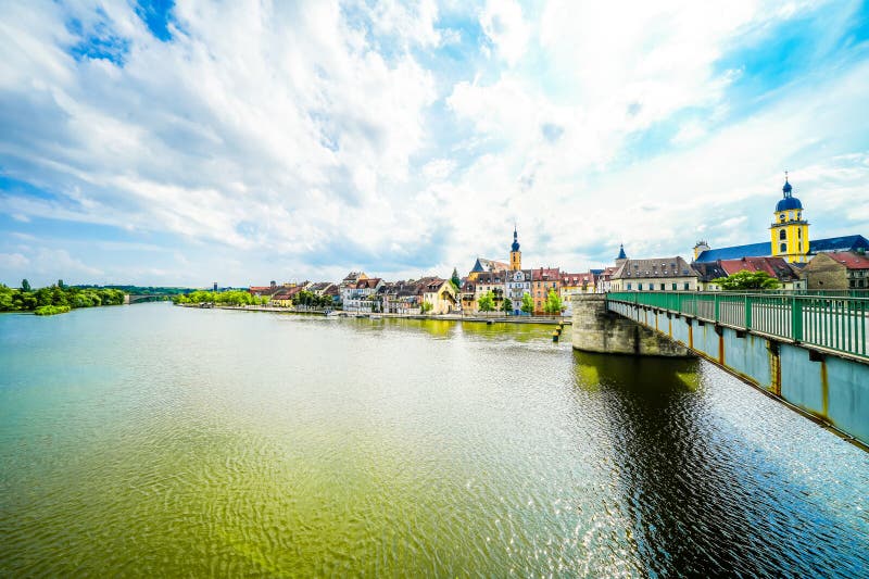 View of the Main and the Old Main Bridge in Bad Kitzingen Stock Photo ...