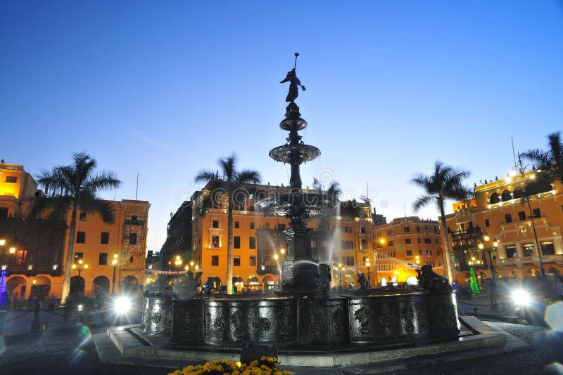 View of the Main Square of Lima and the Cathedral Church. at Night with ...