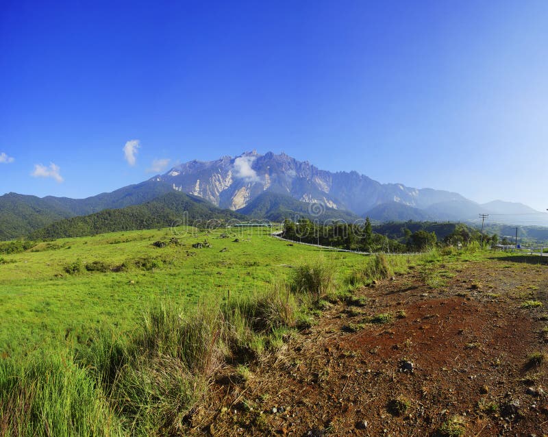 View of Majestic Mount Kinabalu with Beautiful Blue Sky at Background ...