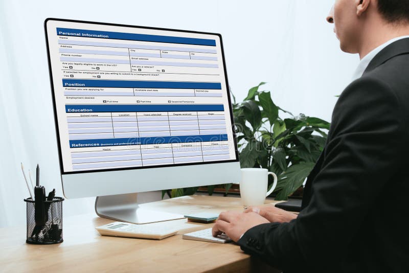 View of Man Filling in Personal Information Application Identity ...