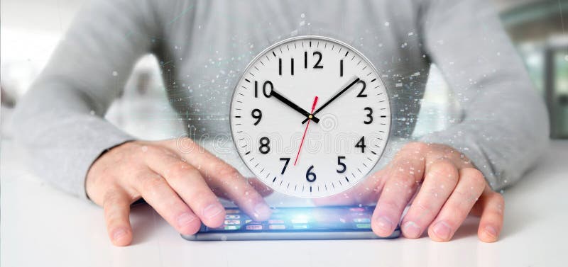 Man Holding a Clock Timer 3d Rendering Stock Image - Image of round ...