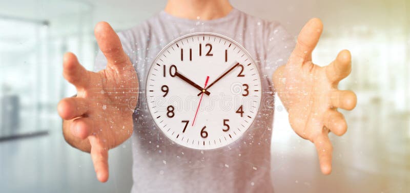 Man Holding a Clock Timer 3d Rendering Stock Photo - Image of design ...