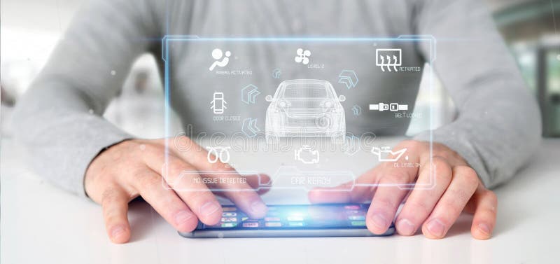 Man Holding a Dashboard Smartcar Interface Dashboard 3d Rendering Stock ...