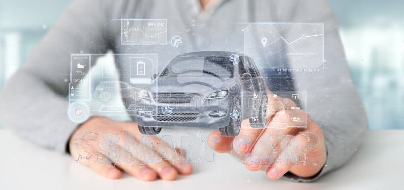 Man Holding a Dashboard Smartcar Interface Dashboard 3d Rendering Stock ...