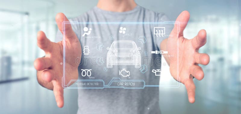 Man Holding a Dashboard Smartcar Interface Dashboard 3d Rendering Stock ...
