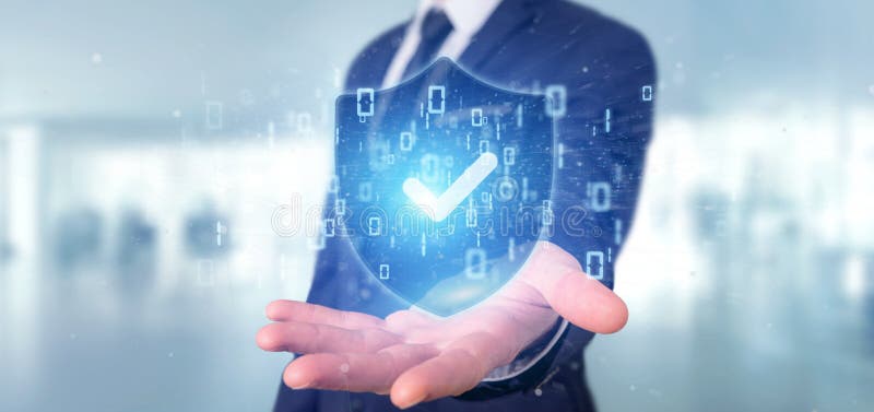 Man Holding a Shield Web Security Concept 3d Rendering Stock Photo ...