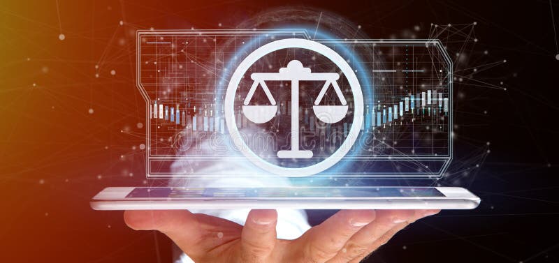 Man Holding a Technology Justice Icon on a Circle 3d Rendering Stock ...