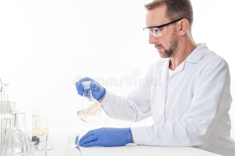 View of a Man in the Laboratory while Performing Experiments Stock ...