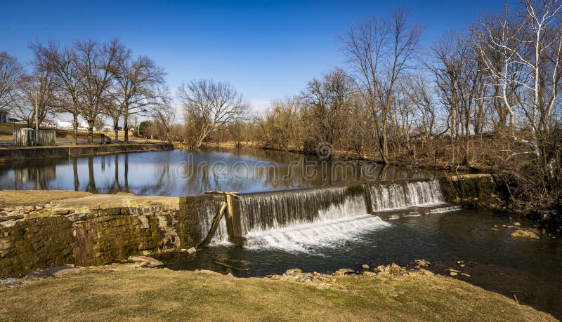 View of a Man Made Waterfall Dam for Operation of a Old Grist Mill ...