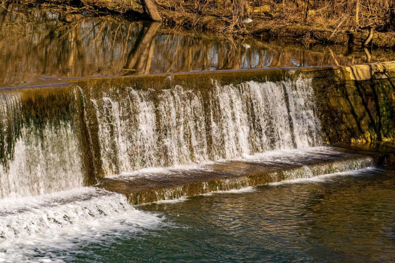 View of a Man Made Waterfall Dam for Operation of a Old Grist Mill ...