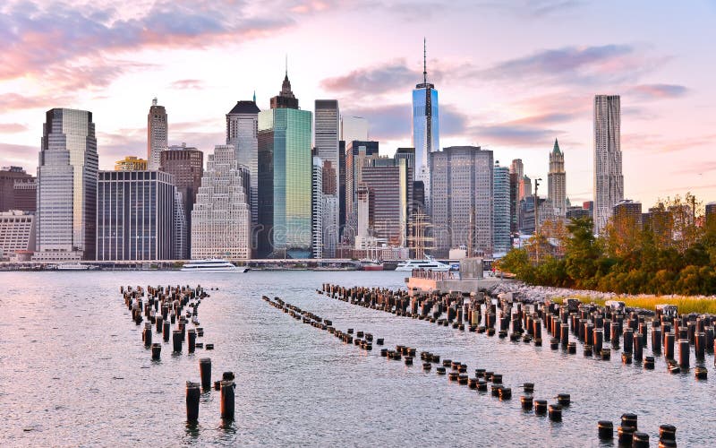 View of Manhattan Skyline at Sunset. Editorial Photo - Image of ...