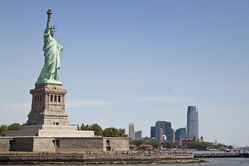 View of Manhattan and the Statue of Liberty Stock Photo - Image of ...