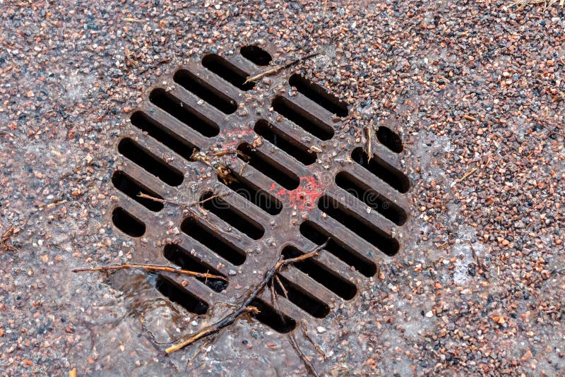 View of the sewer stock photo. Image of grate, liquid - 142785592
