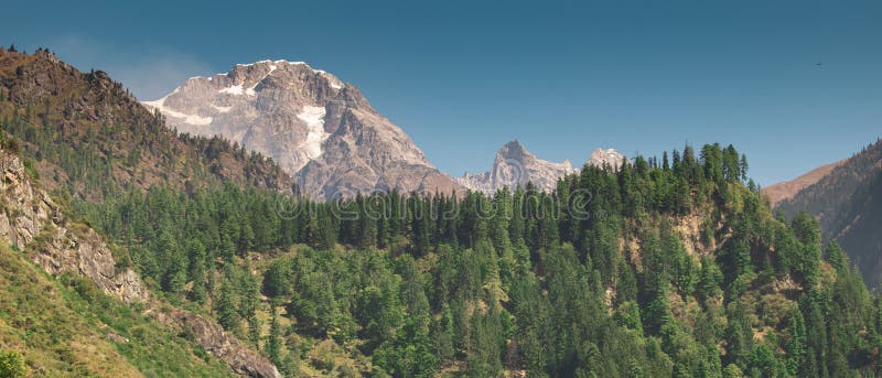 View from Manikaran Bridge, Kasol of Parvati Valley and River with with ...