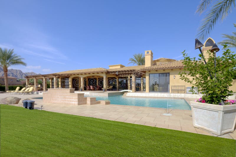 View of Manor House with Swimming Pool in Foreground Stock Image ...
