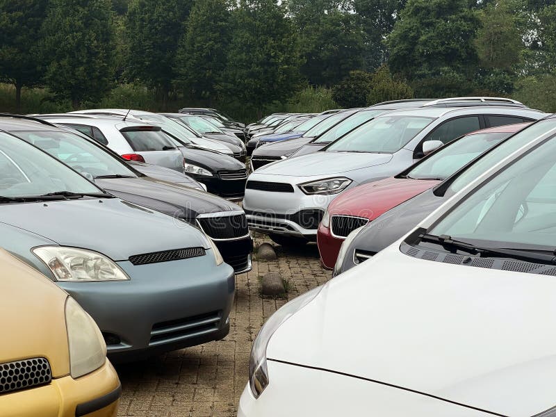 View of Many Different Cars in Parking Lot Stock Photo - Image of ...
