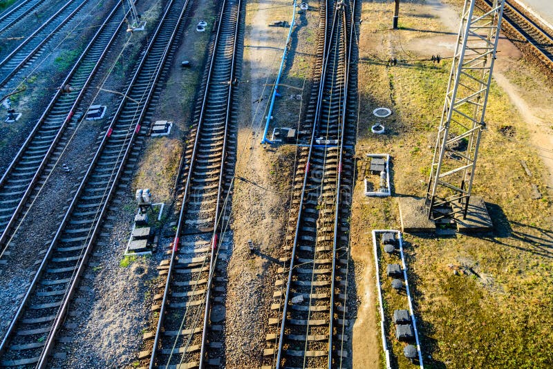 View on a Many Railroad Tracks and Junctions Stock Photo - Image of ...