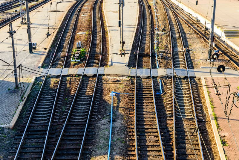 View on a Many Railroad Tracks and Junctions Stock Image - Image of ...