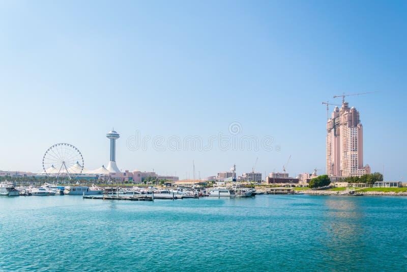 View of the Marina in Abu Dhabi with the Marina Mall and the Marina Eye ...