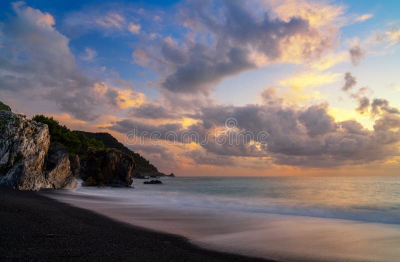 View of the Marina Di Maratea Beach at Sunset Stock Image - Image of ...