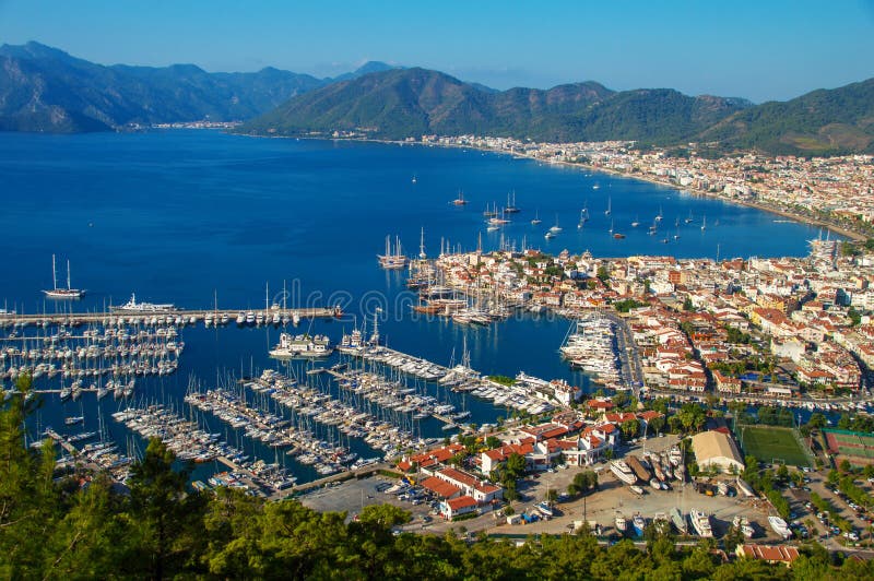 View of Marmaris Harbor on Turkish Riviera by Night Stock Photo - Image ...