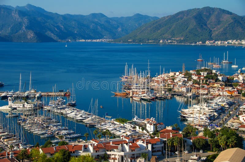 View of Marmaris Harbor on Turkish Riviera by Night Stock Photo - Image ...