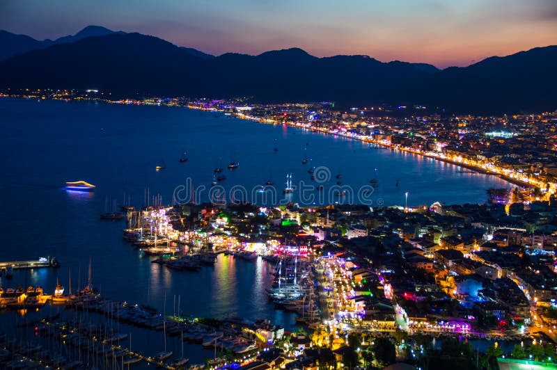 View of Marmaris Harbor on Turkish Riviera by Night Stock Photo - Image ...