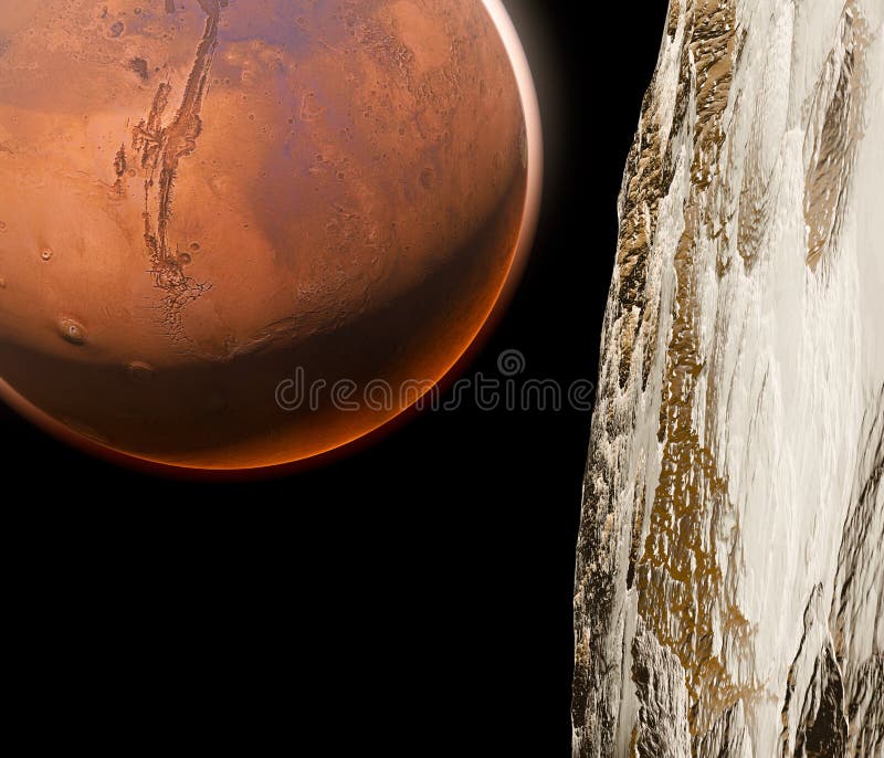 View of Mars Seen from Phobos, Deimos the Two Moons of Mars Stock ...