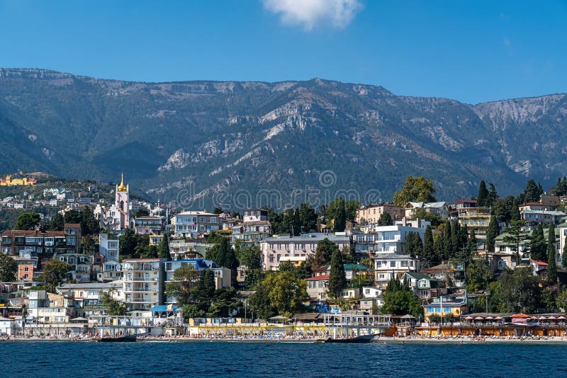 View of Massandra Beach in Yalta Stock Photo - Image of sunbath, coast ...