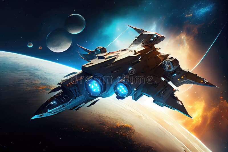 View of Massive Spaceship Traveling through the Vastness of Space, with ...