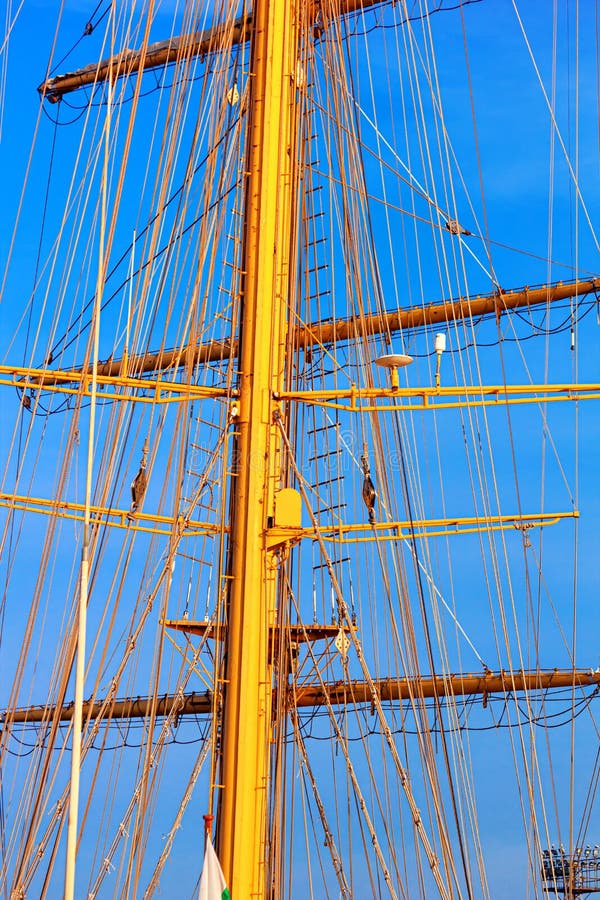 View of the Masts and Rigging of a Sailing Ship Close-up Against the ...