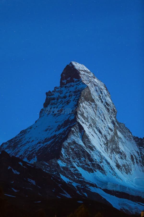 View of Matterhorn Mt. at Night at Zermatt Stock Image - Image of ...