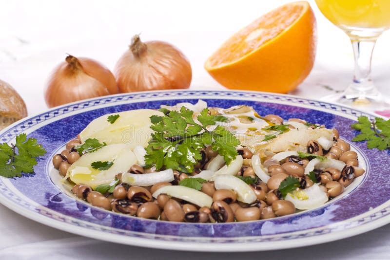 Meal with beans and cod stock photo. Image of protein - 105946306